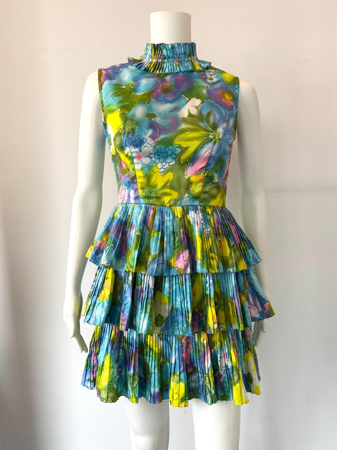 Vintage 1960’s Tiered Mini Dress | Small | Floral | Beaded | Ruffled - Etsy