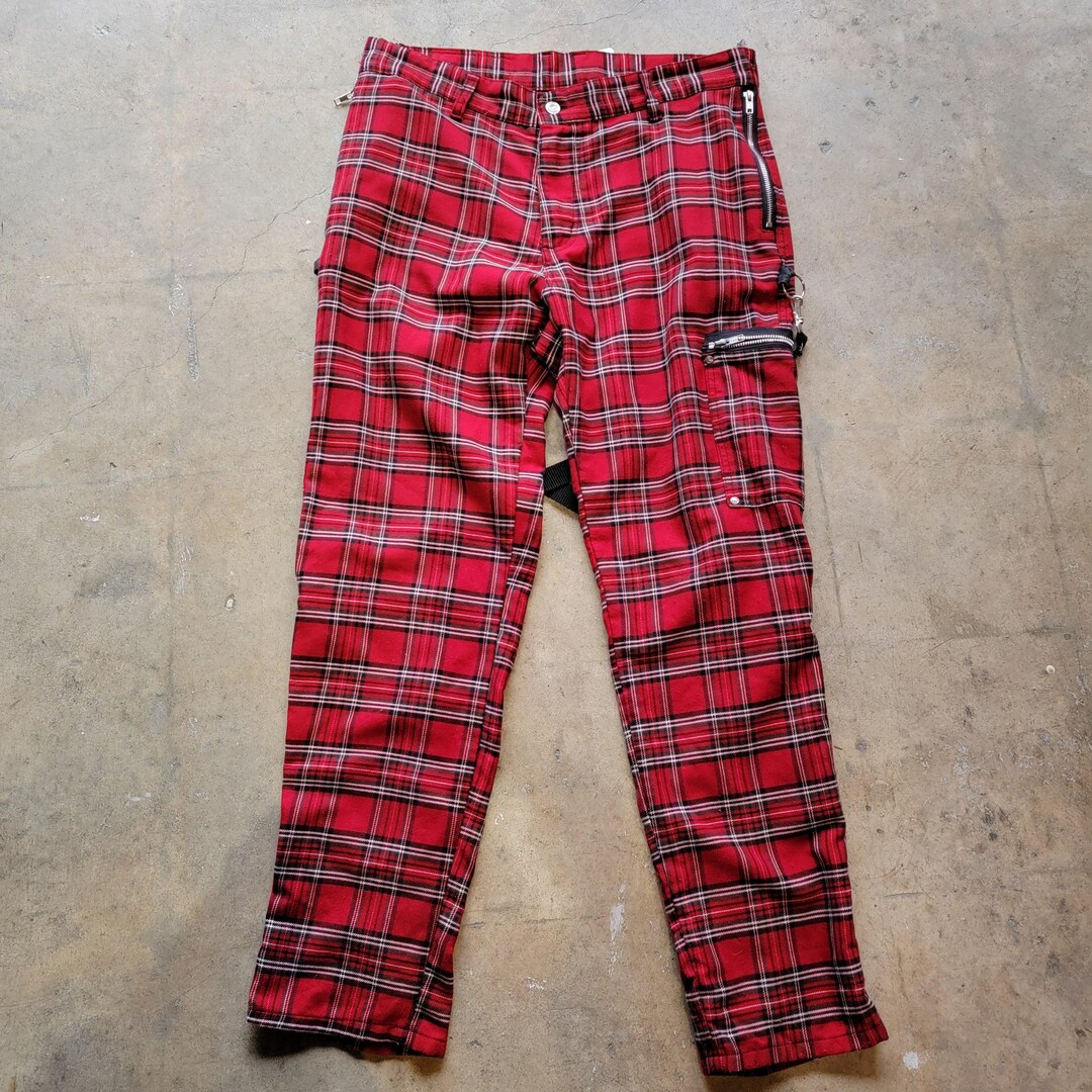 Vintage 2000s Dogpile Punk Bondage Pants | Size 36 | Red Plaid ...