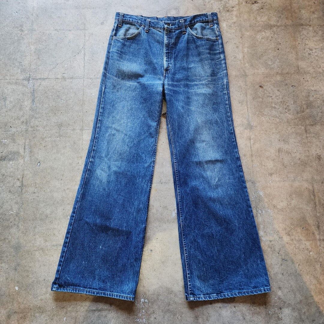 Vintage 1970s Levi's Wide Leg Jeans | 35" Waist | Dark Wash | Orange ...