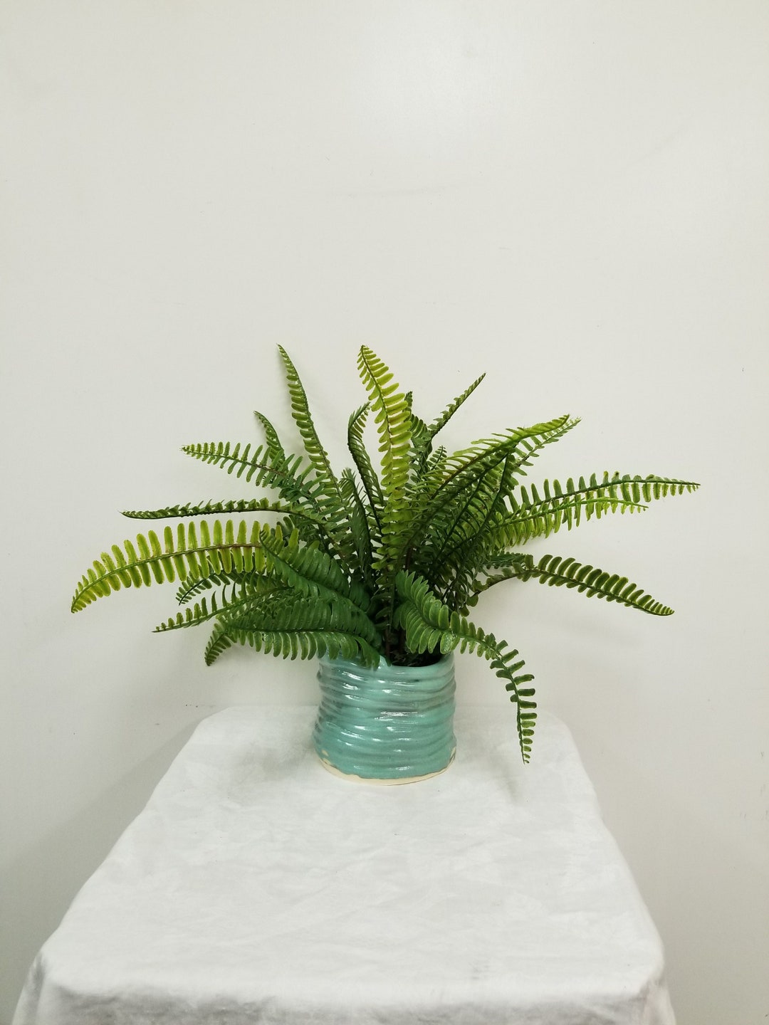 Faux Sword Fern, Potted Greenery Plant, Potted in a Handmade Coil Pot ...