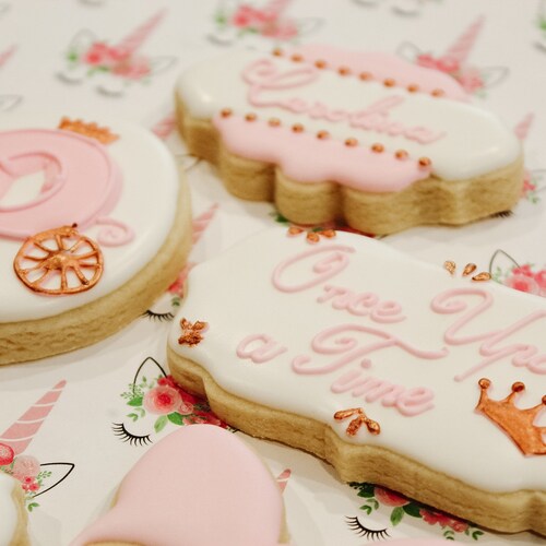 Princess Cookies Princess Birthday Pink and Gold First | Etsy