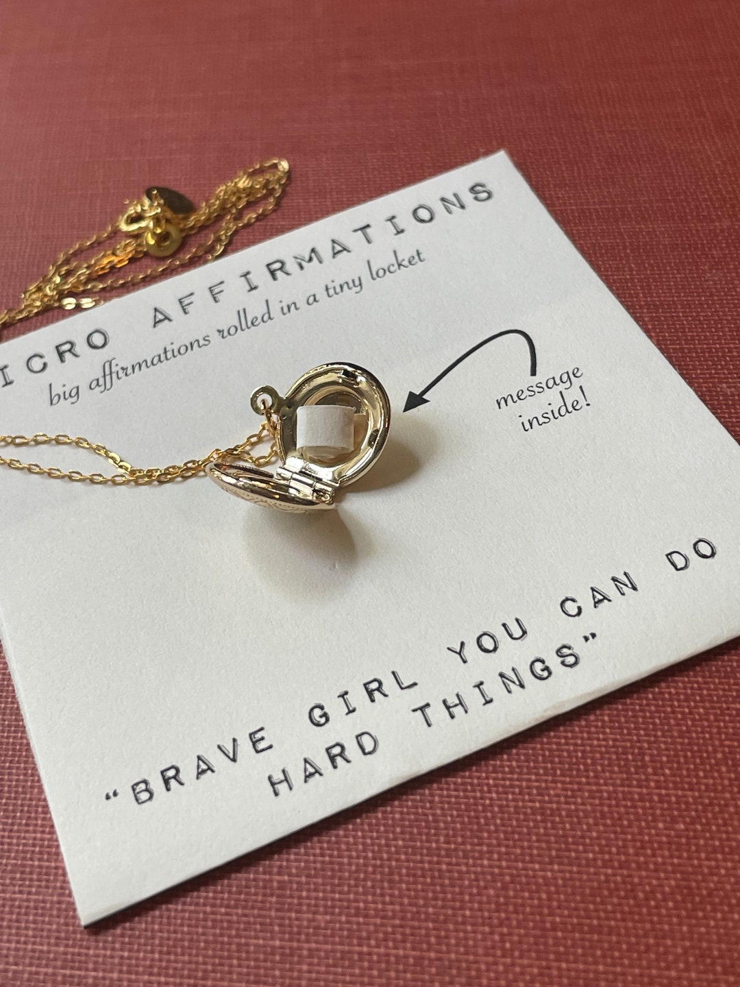 Micro Affirmation: Etched Tiny Gold Locket With Message - Etsy