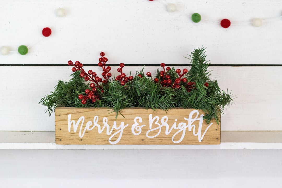 Merry Bright Christmas Centerpiece Wood Box - Etsy