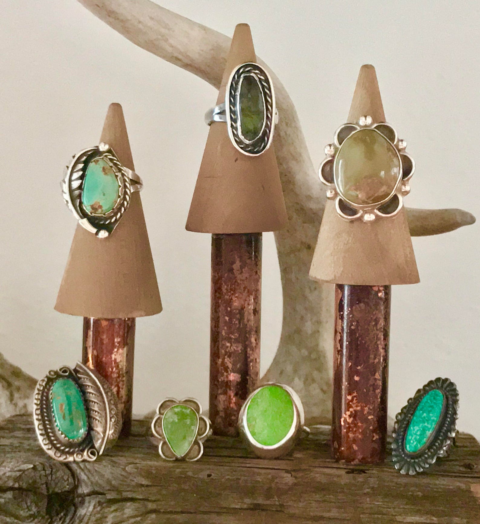 Ring Display in Weathered Wood With Distressed Copper Ring Display Ring ...
