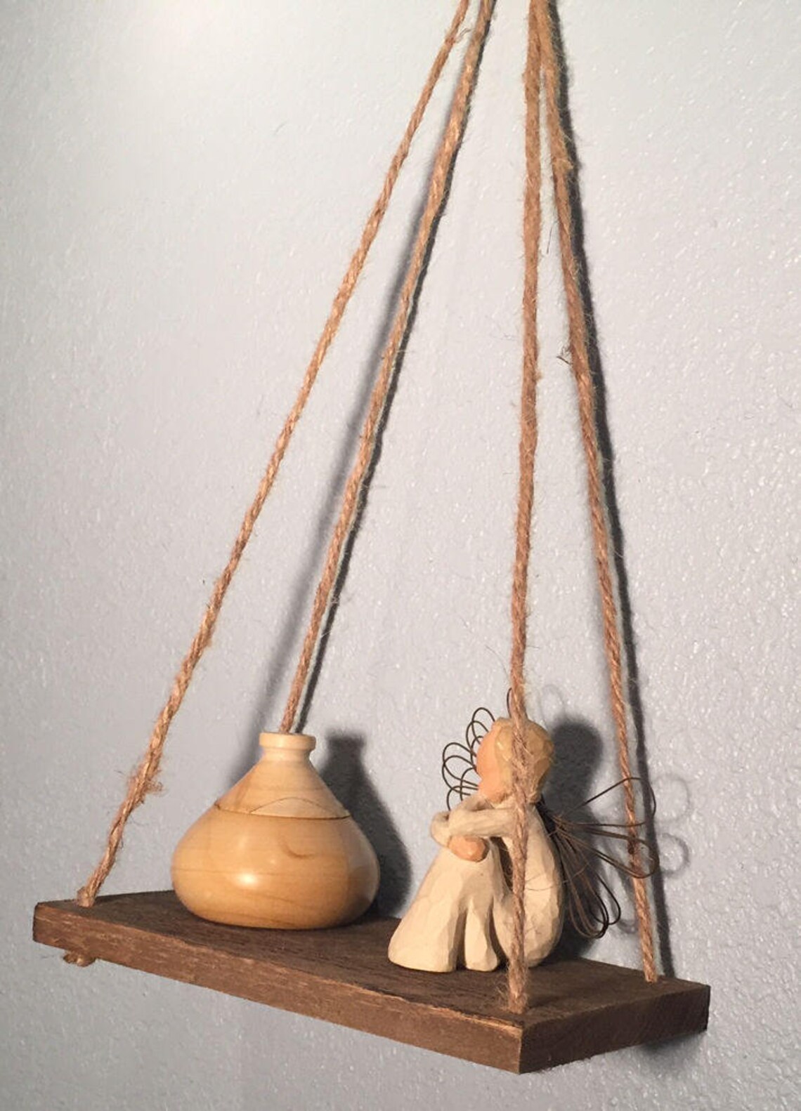 Swing Shelf in Weathered Wood - Rustic Reclaimed Weathered Wood & Jute ...