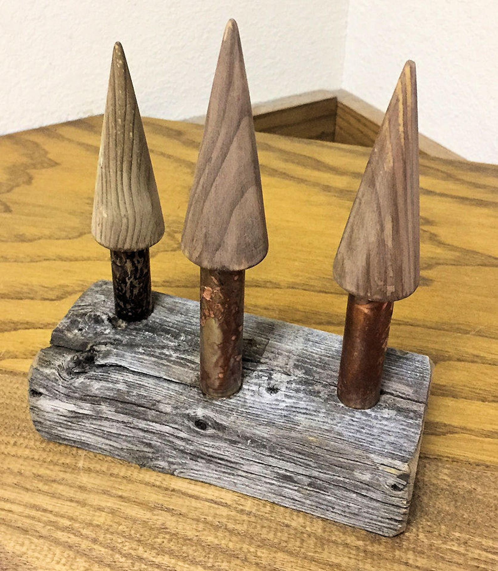 Ring Display in Weathered Wood With Distressed Copper Ring Display Ring ...