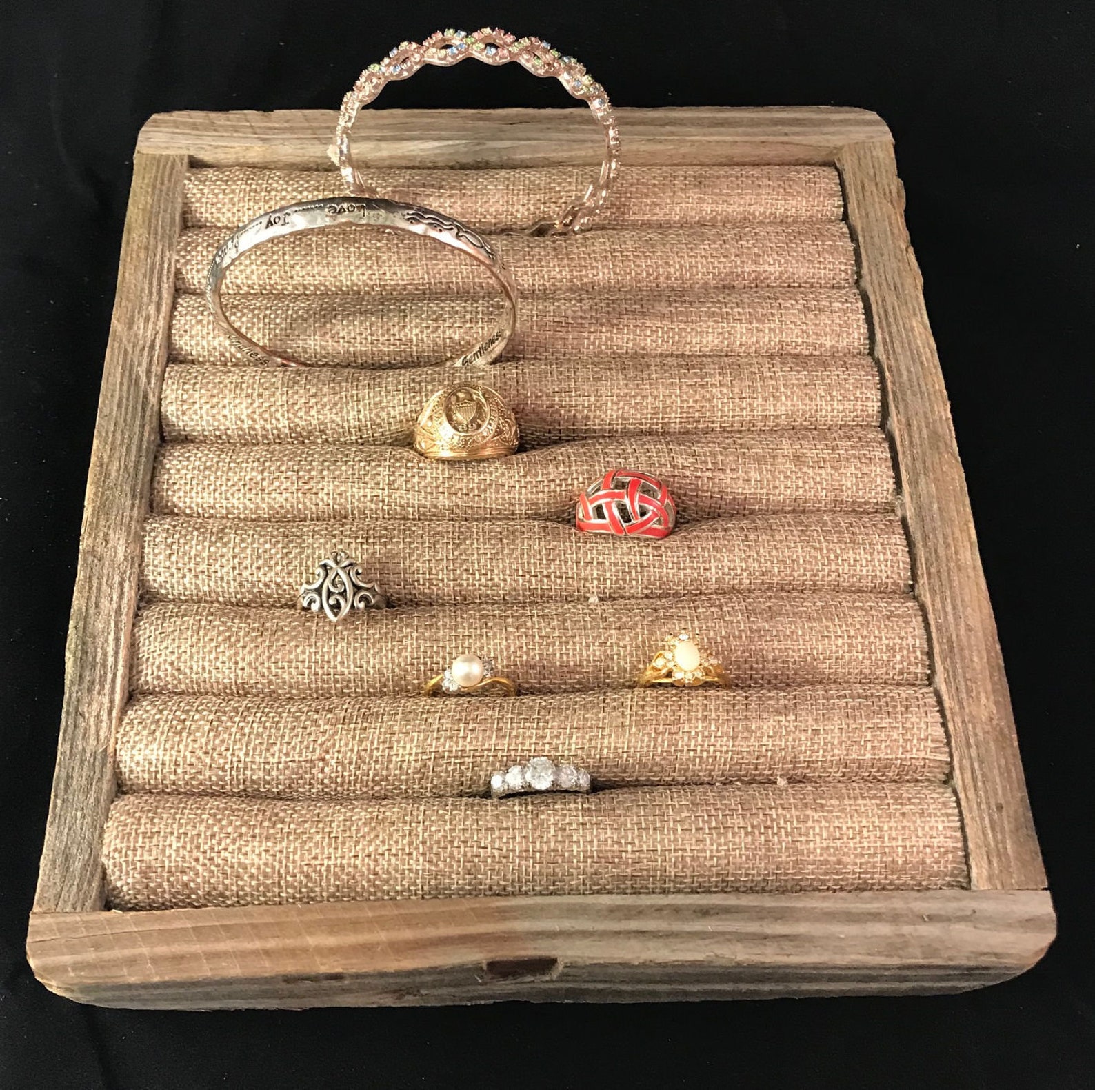 Ring Display Tray in Torched Cedar With Burlap or Black Insert - Etsy