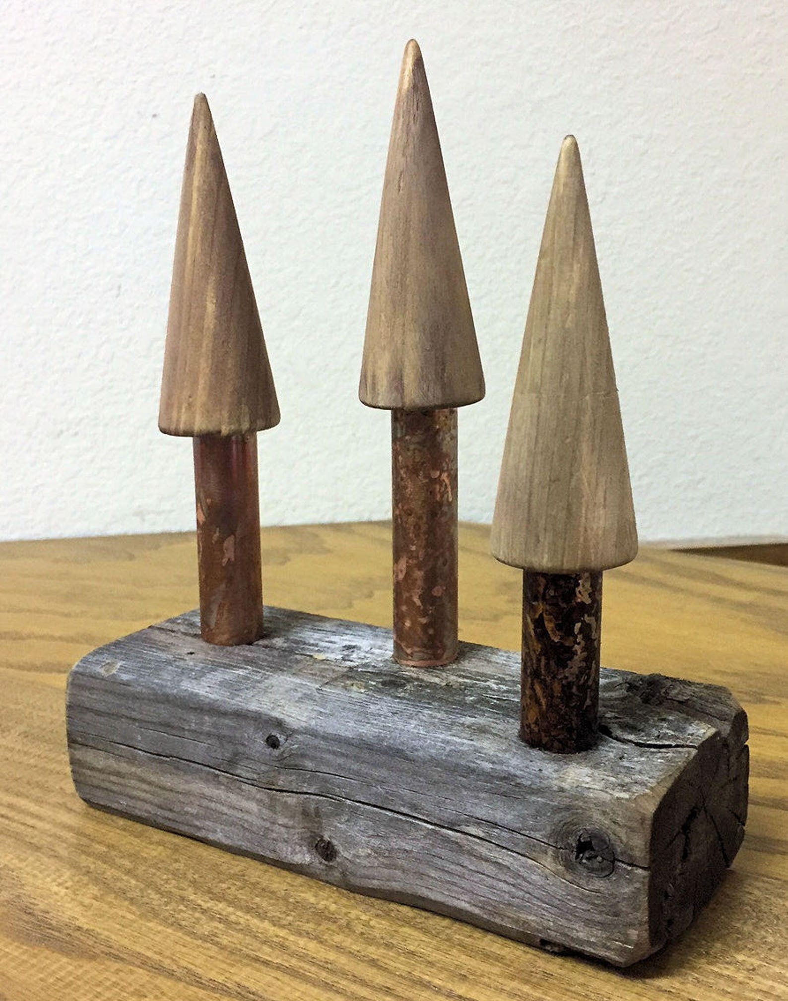 Ring Display in Weathered Wood With Distressed Copper Ring Display Ring ...