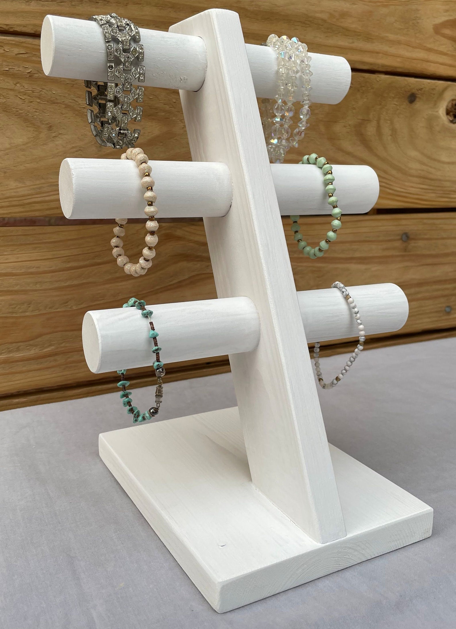 Three Tier Bracelet Stand in White Washed or Raw Pine - Bracelet ...
