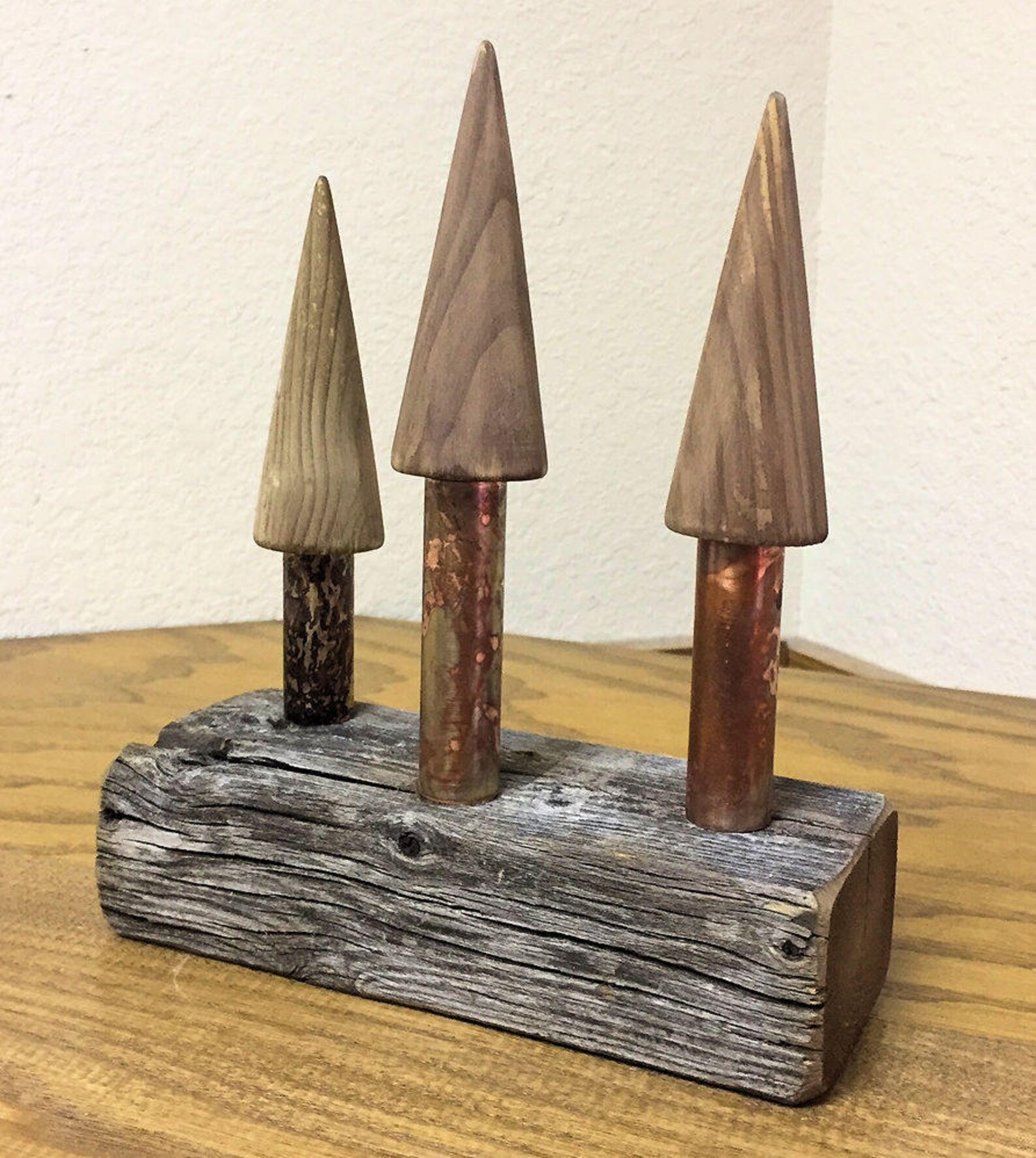 Ring Display in Weathered Wood With Distressed Copper Ring Display Ring ...