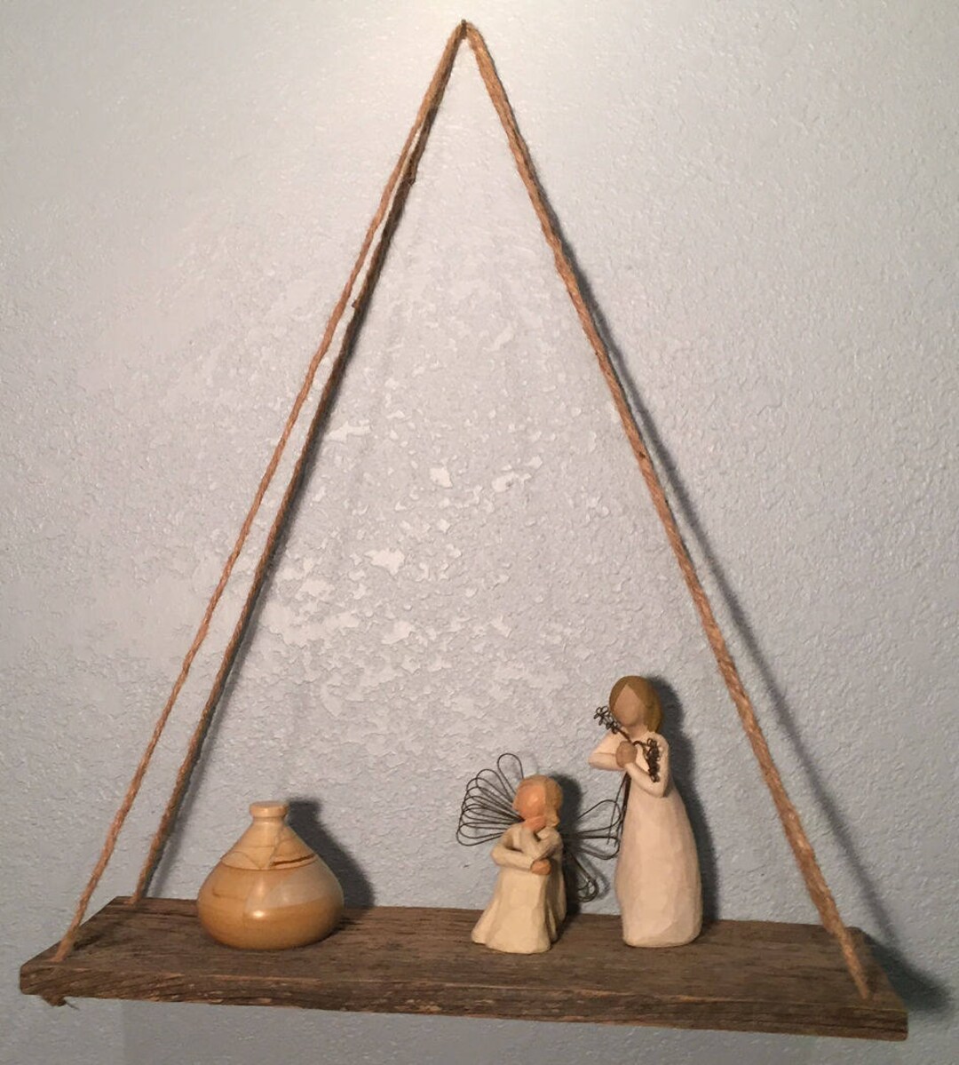 Swing Shelf in Weathered Wood - Rustic Reclaimed Weathered Wood & Jute ...