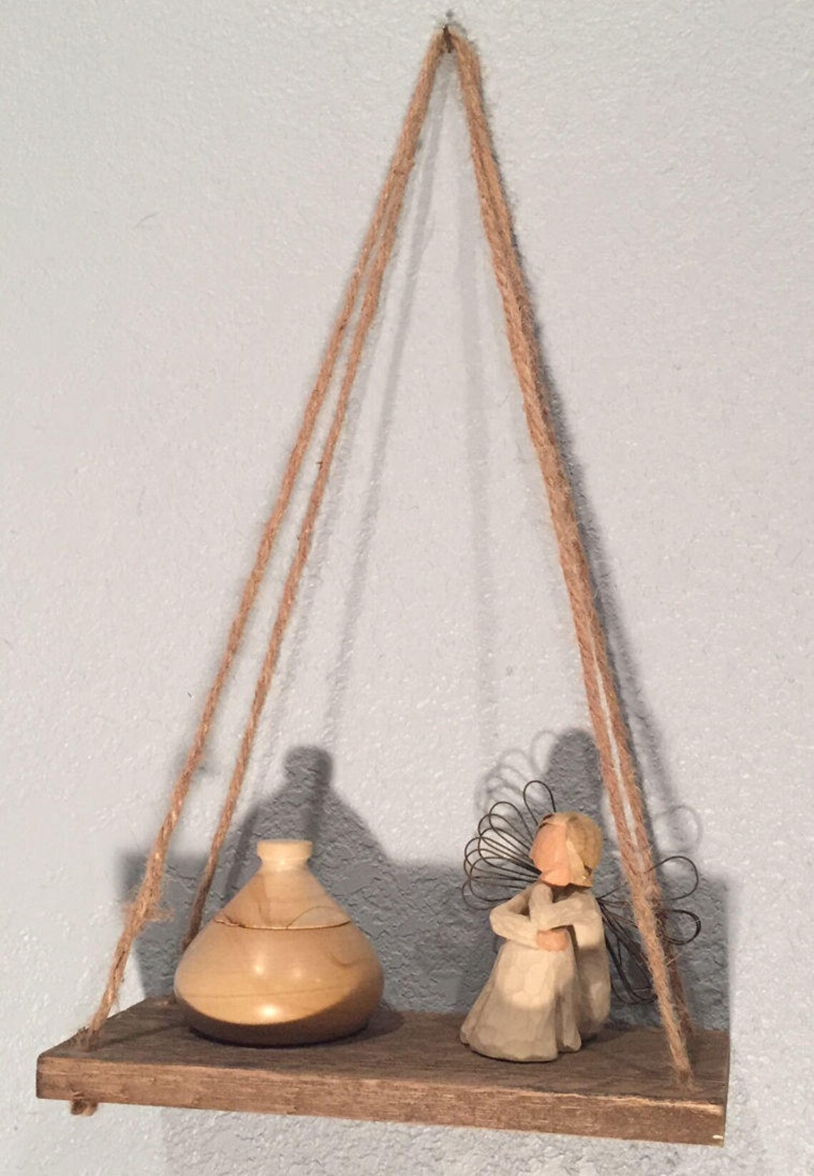 Swing Shelf in Weathered Wood - Rustic Reclaimed Weathered Wood & Jute ...