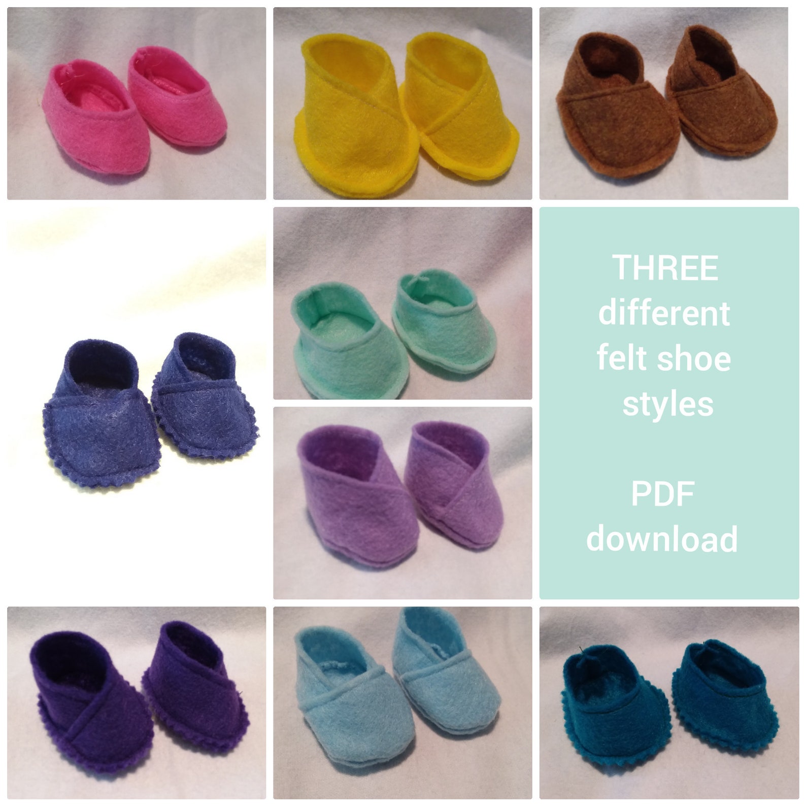 THREE STYLES of Baby Doll Shoe Patterns- Fits 12" Wee Baby Stella ...