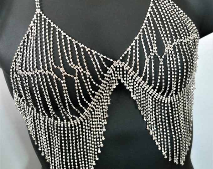 Crystal Silver Chain Fringe Bra Body Fringe Top - Etsy