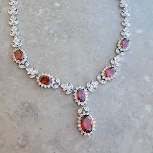 Crystal Ruby Red Necklace Teardrop Rain Drop Dangle - Etsy