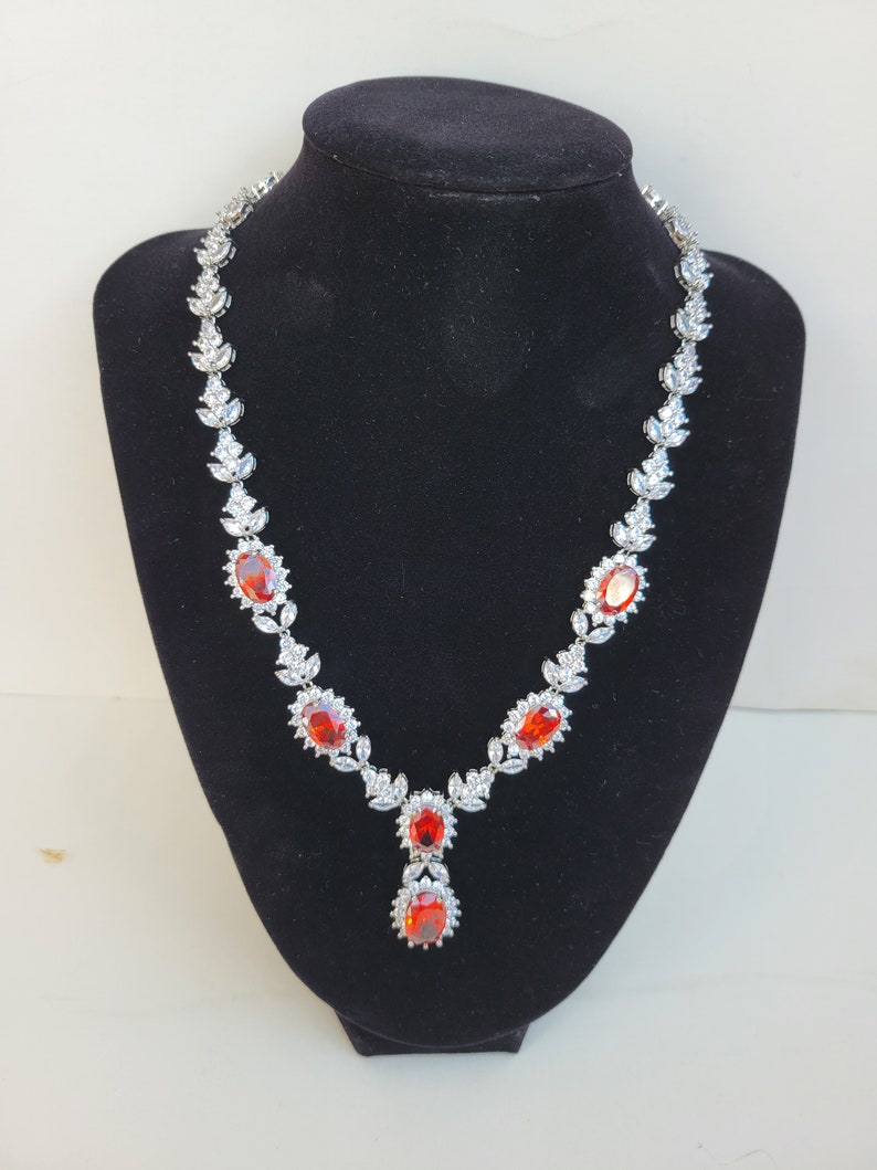 Crystal Ruby Red Necklace Teardrop Rain Drop Dangle - Etsy
