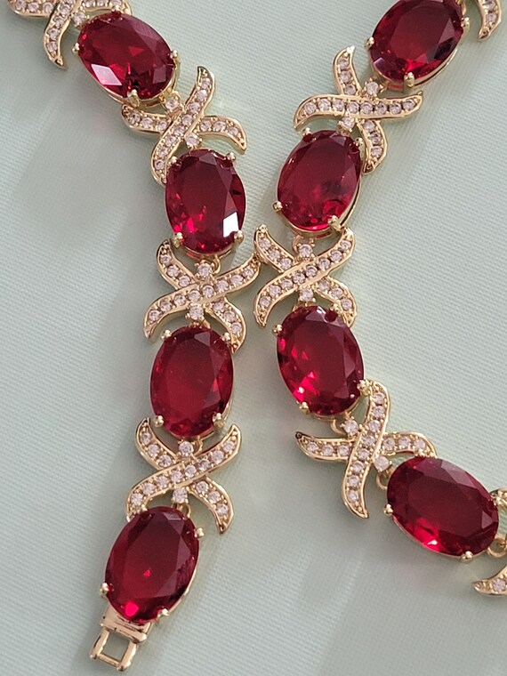Crystal Ruby Necklace Vintage Dynasty Style Sable Col… - Gem