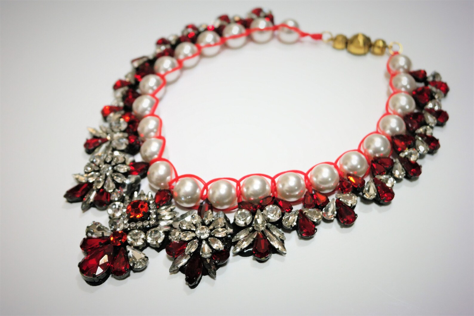 Red Ruby and Pearl Crystal Necklace Costume Jewelry Royal | Etsy