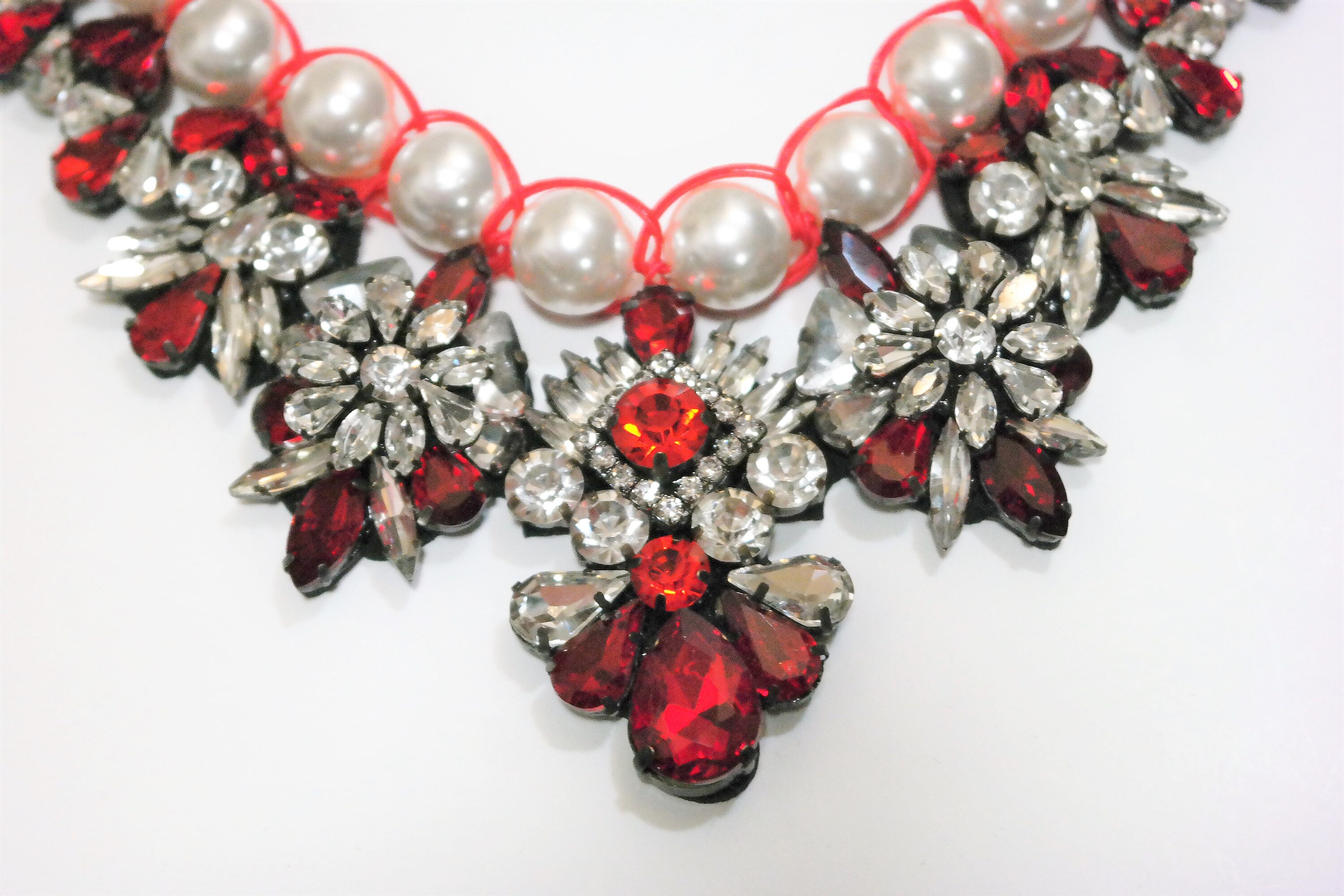 Red Ruby and Pearl Crystal Necklace Costume Jewelry Royal | Etsy