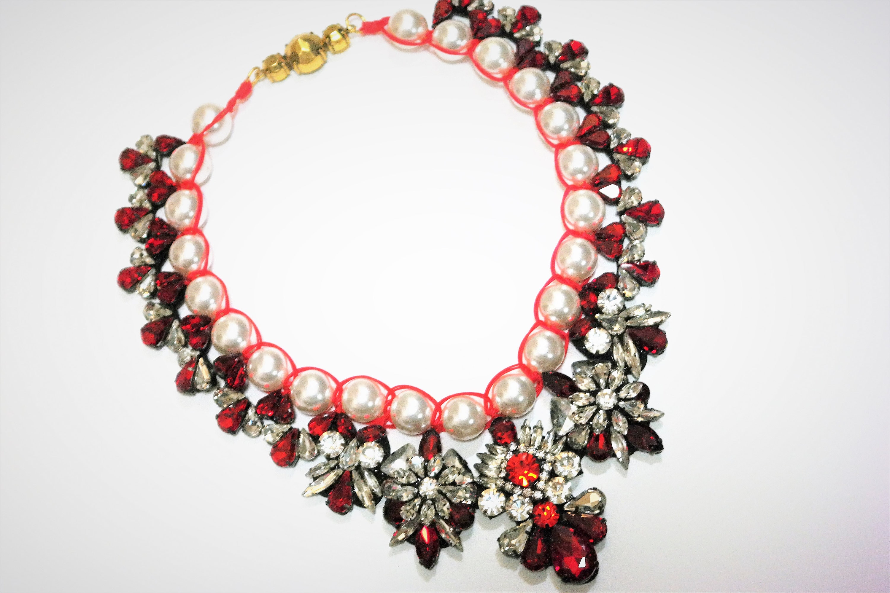 Red Ruby and Pearl Crystal Necklace Costume Jewelry Royal | Etsy