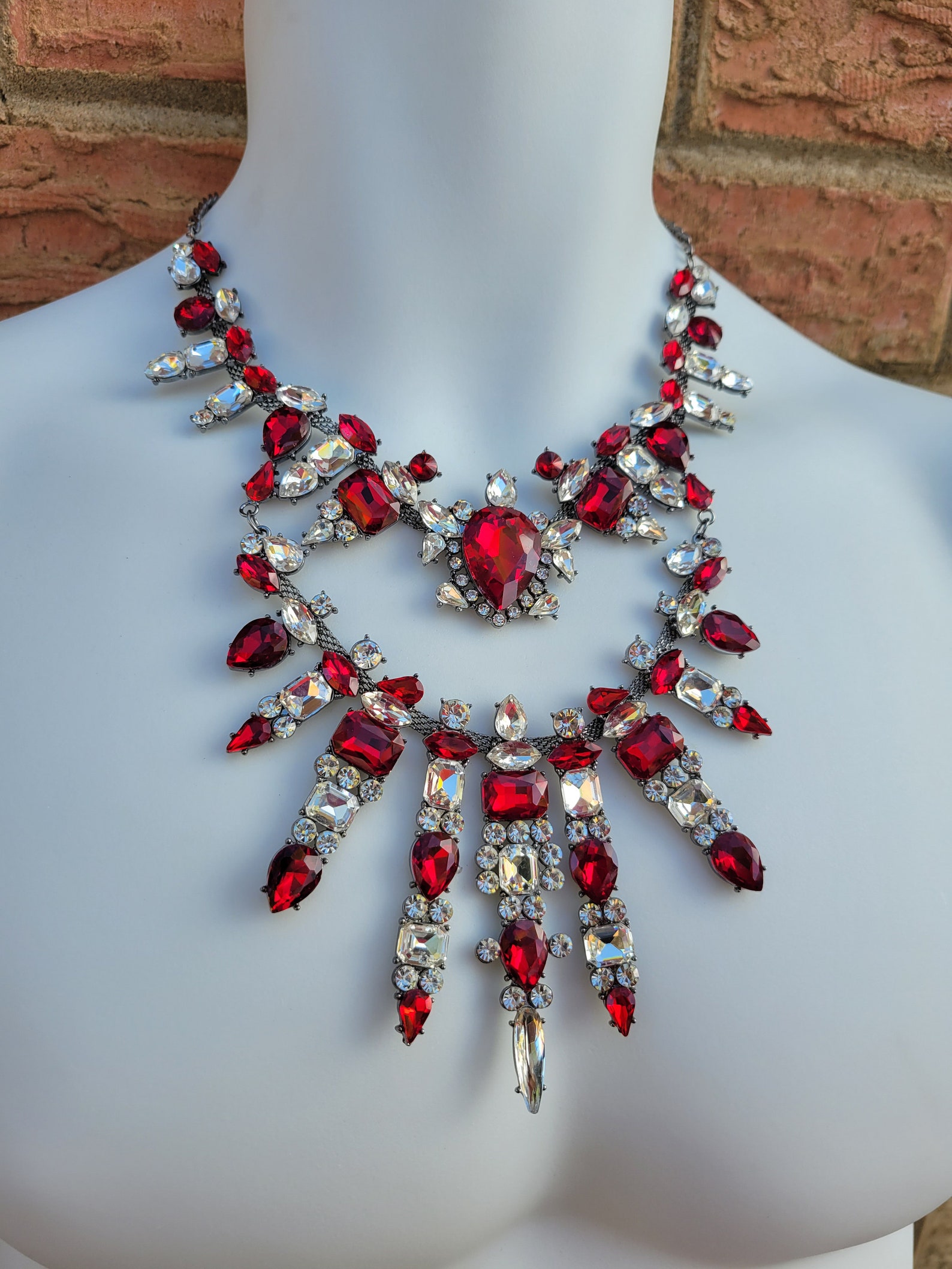 Clear Ruby Red Necklace Vampira Crystal Rhinestone Necklace - Etsy