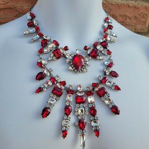 Clear Ruby Red Necklace Vampira Crystal Rhinestone Necklace Costume ...