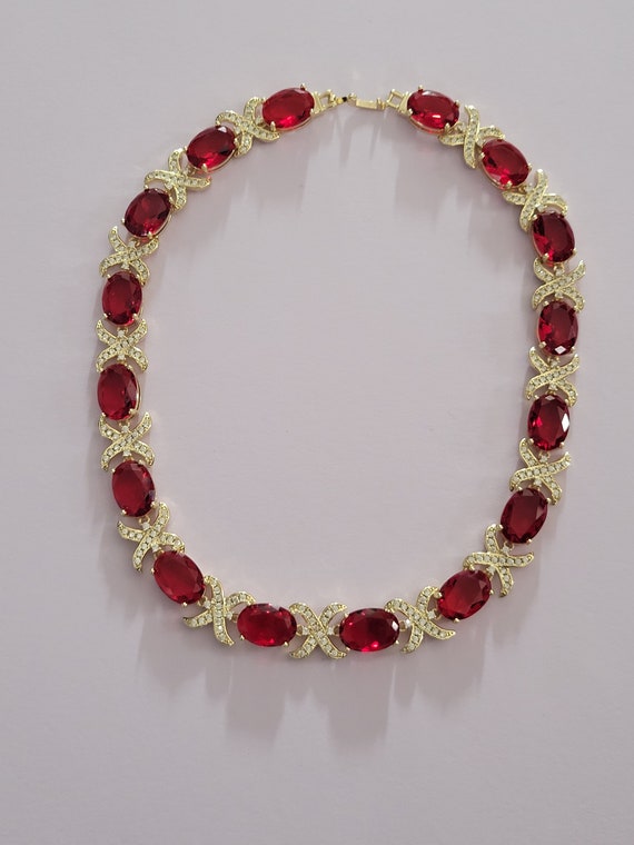 Crystal Ruby Necklace Vintage Dynasty Style Sable Col… - Gem