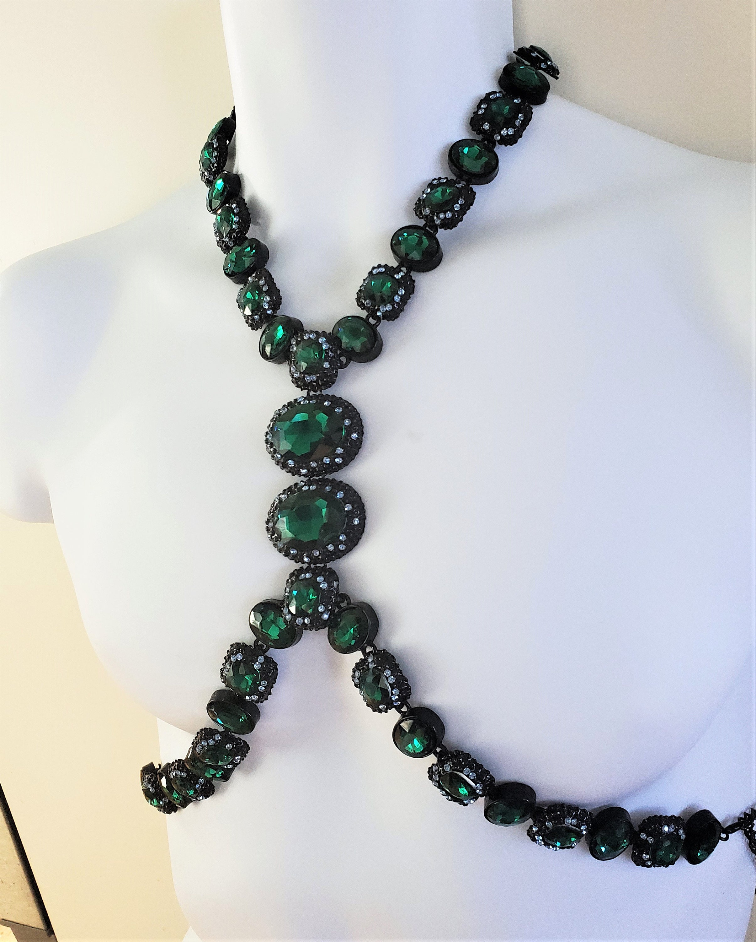 Green Crystal Rhinestone Body Harness Necklace Costume Jewelry | Etsy