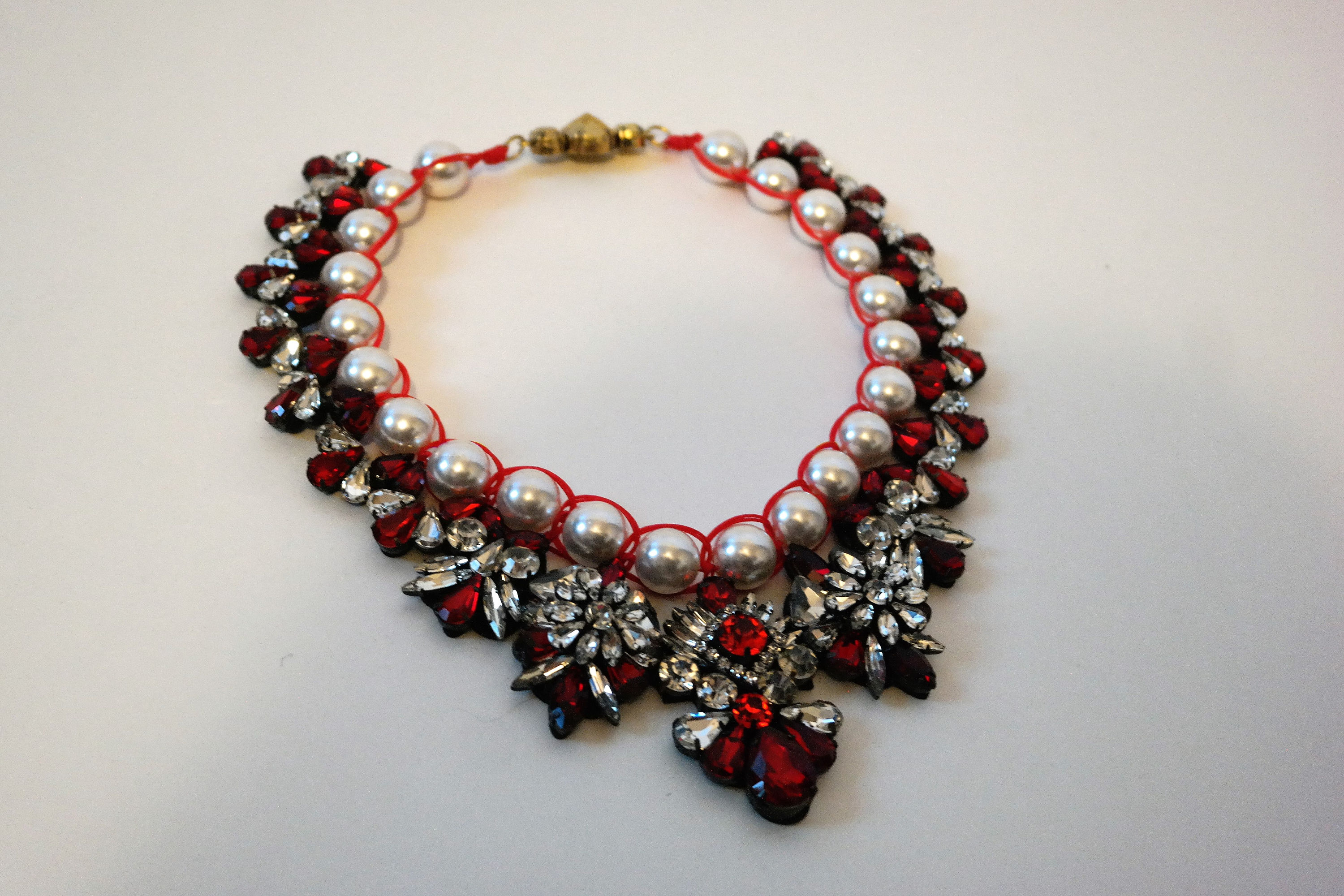 Red Ruby and Pearl Crystal Necklace Costume Jewelry Royal | Etsy