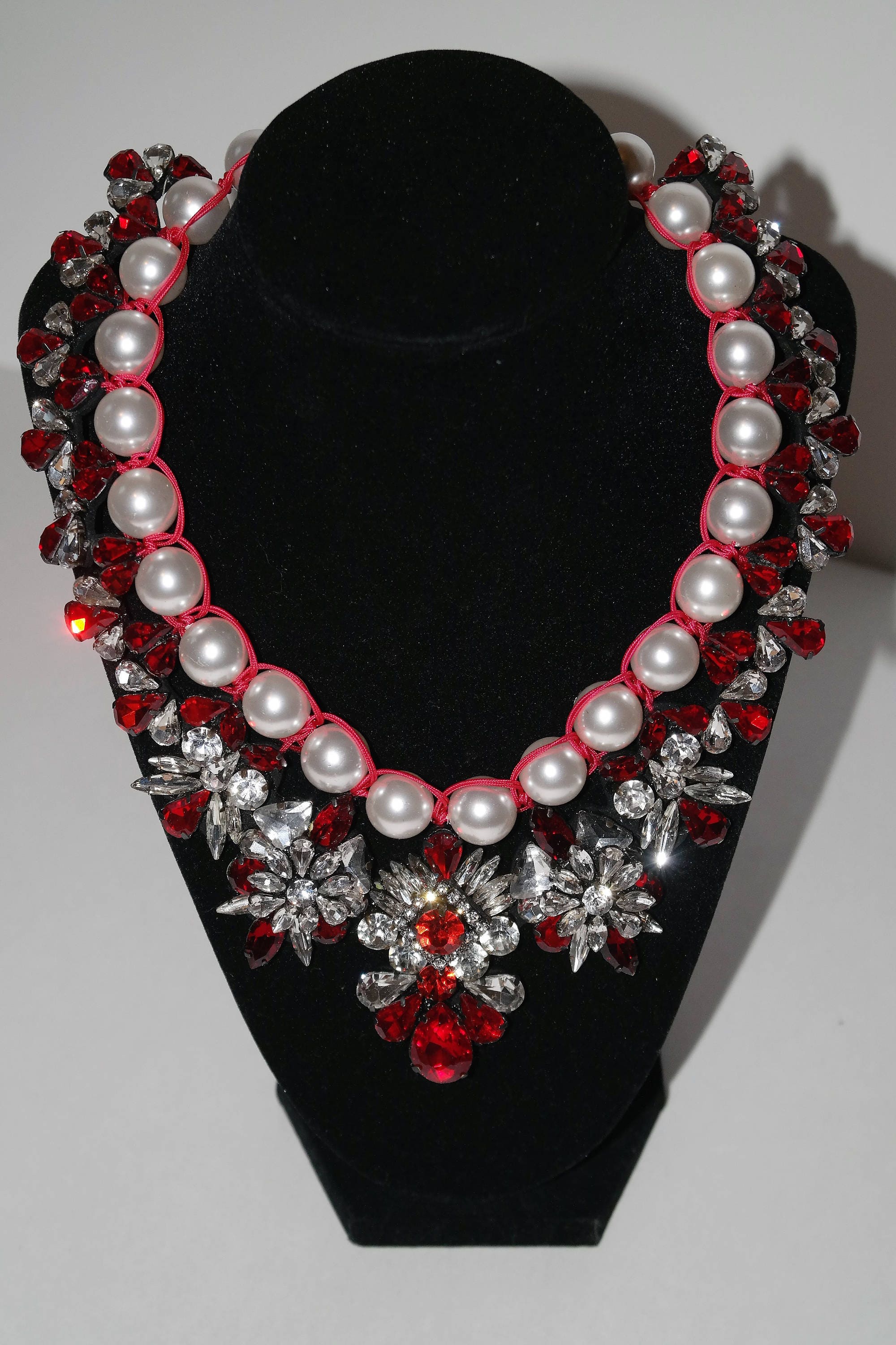 Red Ruby and Pearl Crystal Necklace Costume Jewelry Royal | Etsy