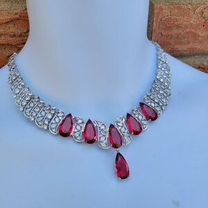 Crystal Ruby Red Necklace Teardrop Rain Drop Dangle - Etsy