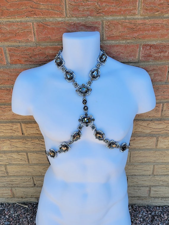 Dark Diamond Body Harness Crystal Rhinestone Necklace Costume - Etsy