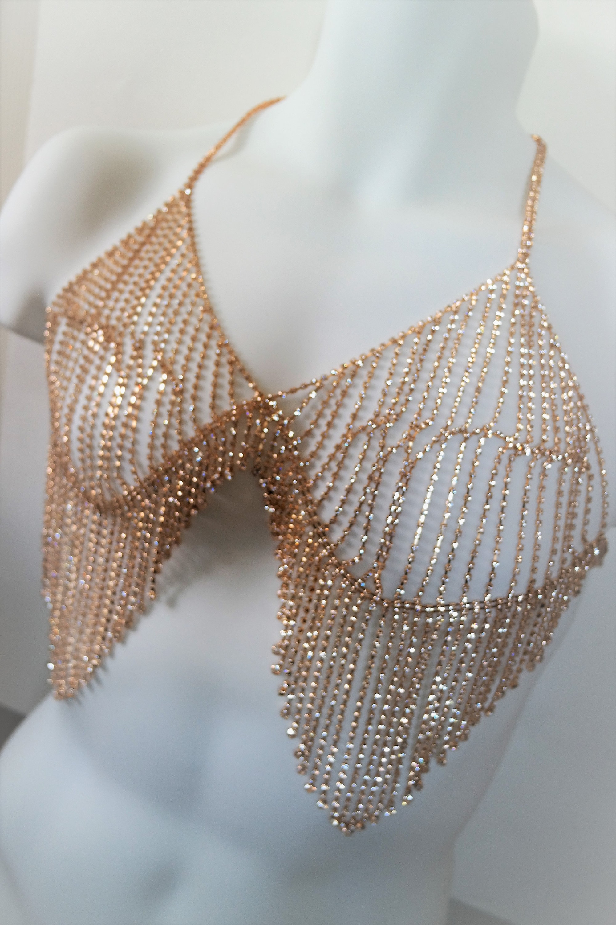 Crystal Gold Chain Fringe Bra body fringe Top | Etsy
