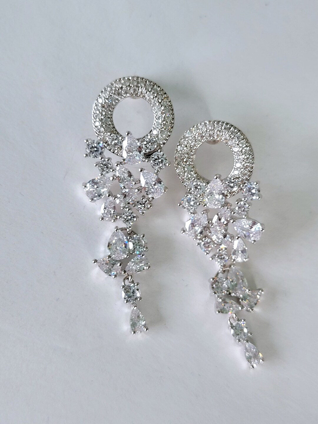 Hoop Clear Earrings Cubic Diamond Zirconia (CZ) Crystal Bob Chandelier ...