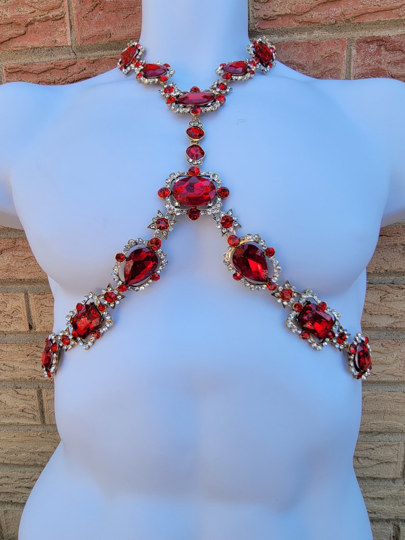 Ruby Red Body Harness Crystal Rhinestone Necklace Costume - Etsy