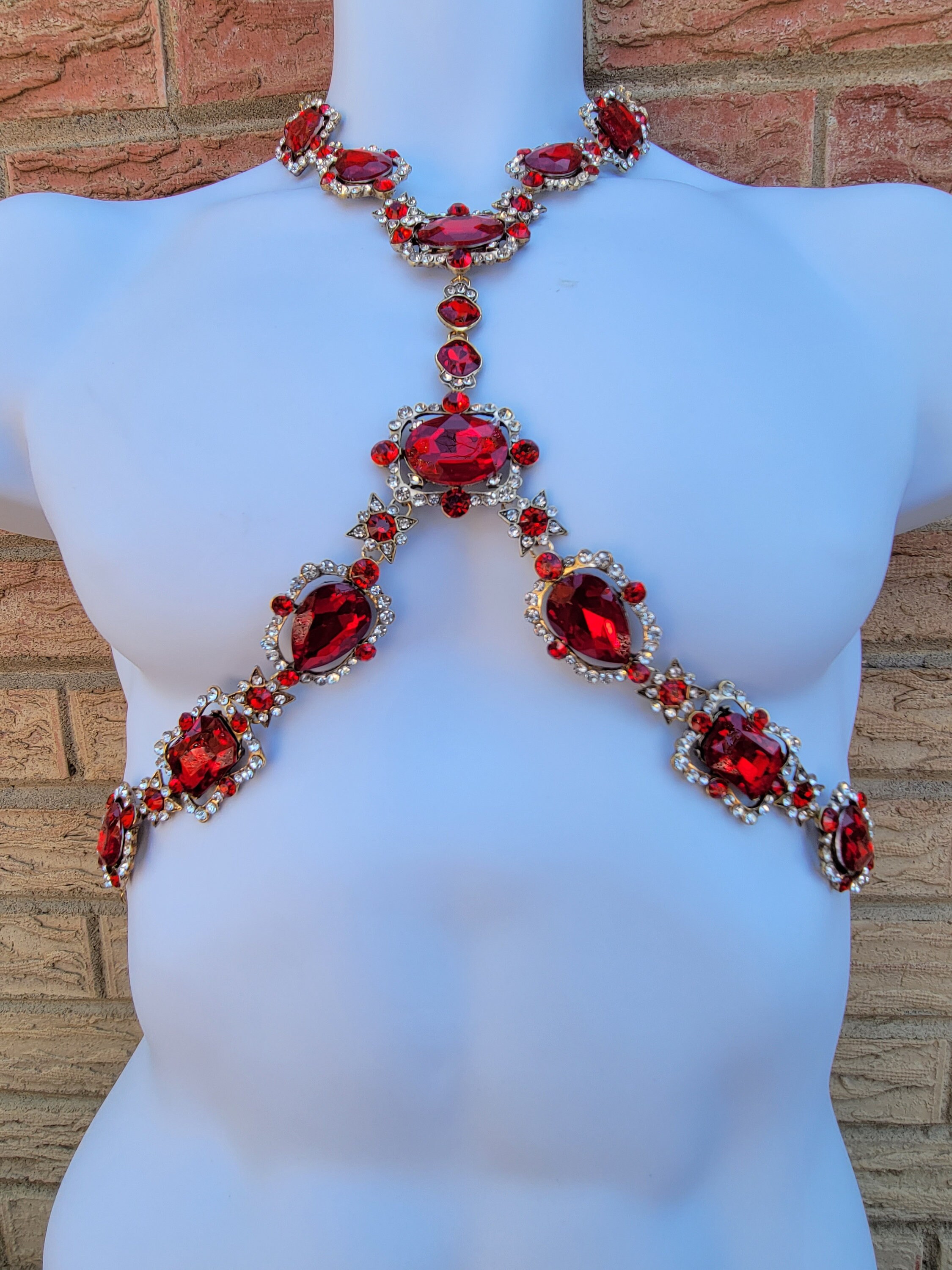Ruby Red Body Harness Crystal Rhinestone Necklace Costume Jewelry Royal ...