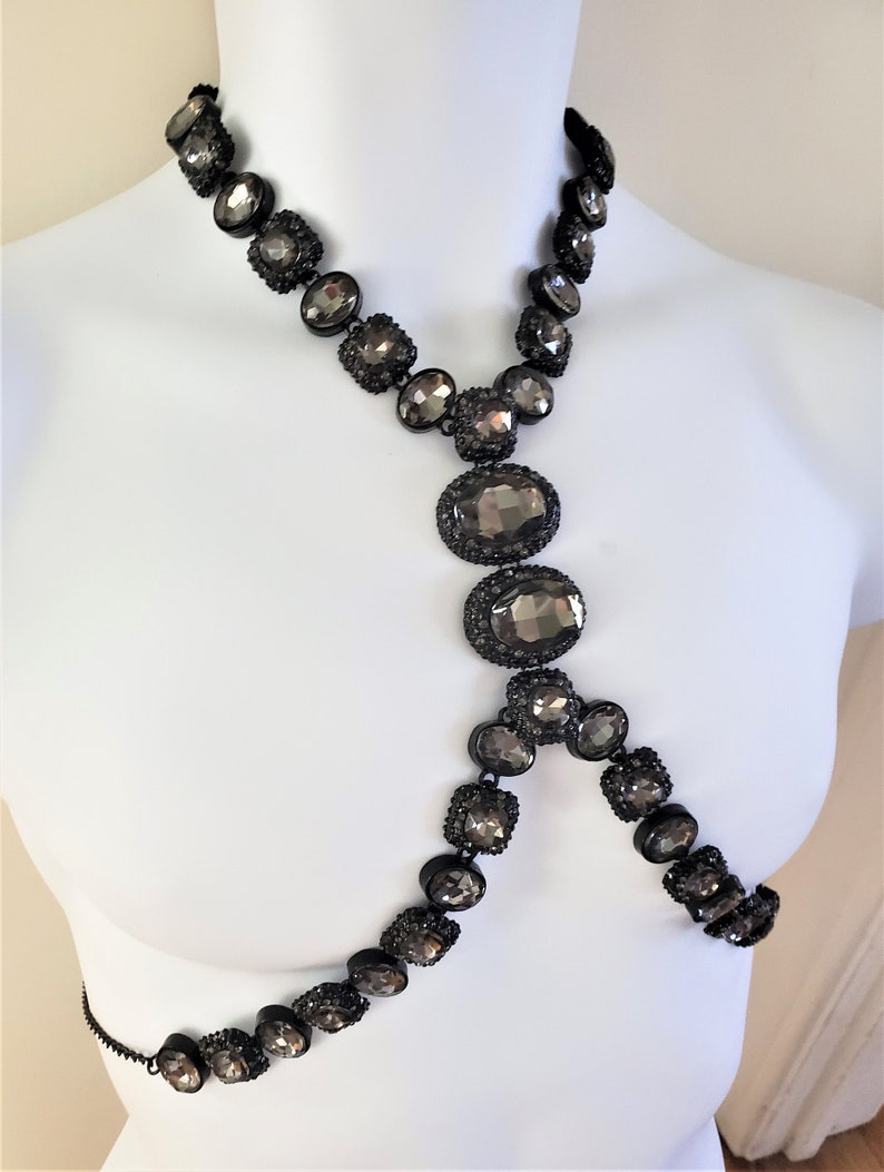 Dark Diamond Crystal Rhinestone Body Harness Necklace Costume - Etsy
