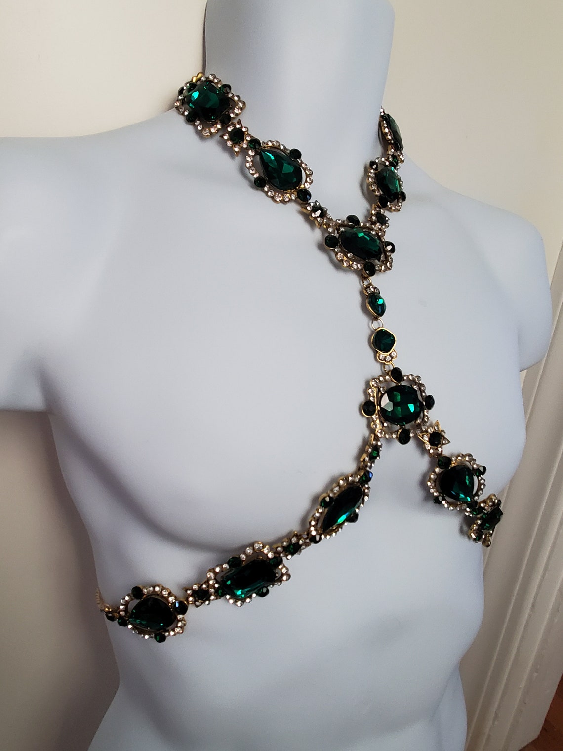 Emerald Green Crystal Rhinestone Body Harness Necklace Costume | Etsy