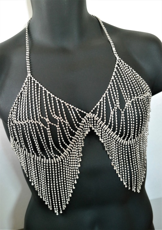 Crystal Silver Chain Fringe Bra Body Fringe Top | Etsy