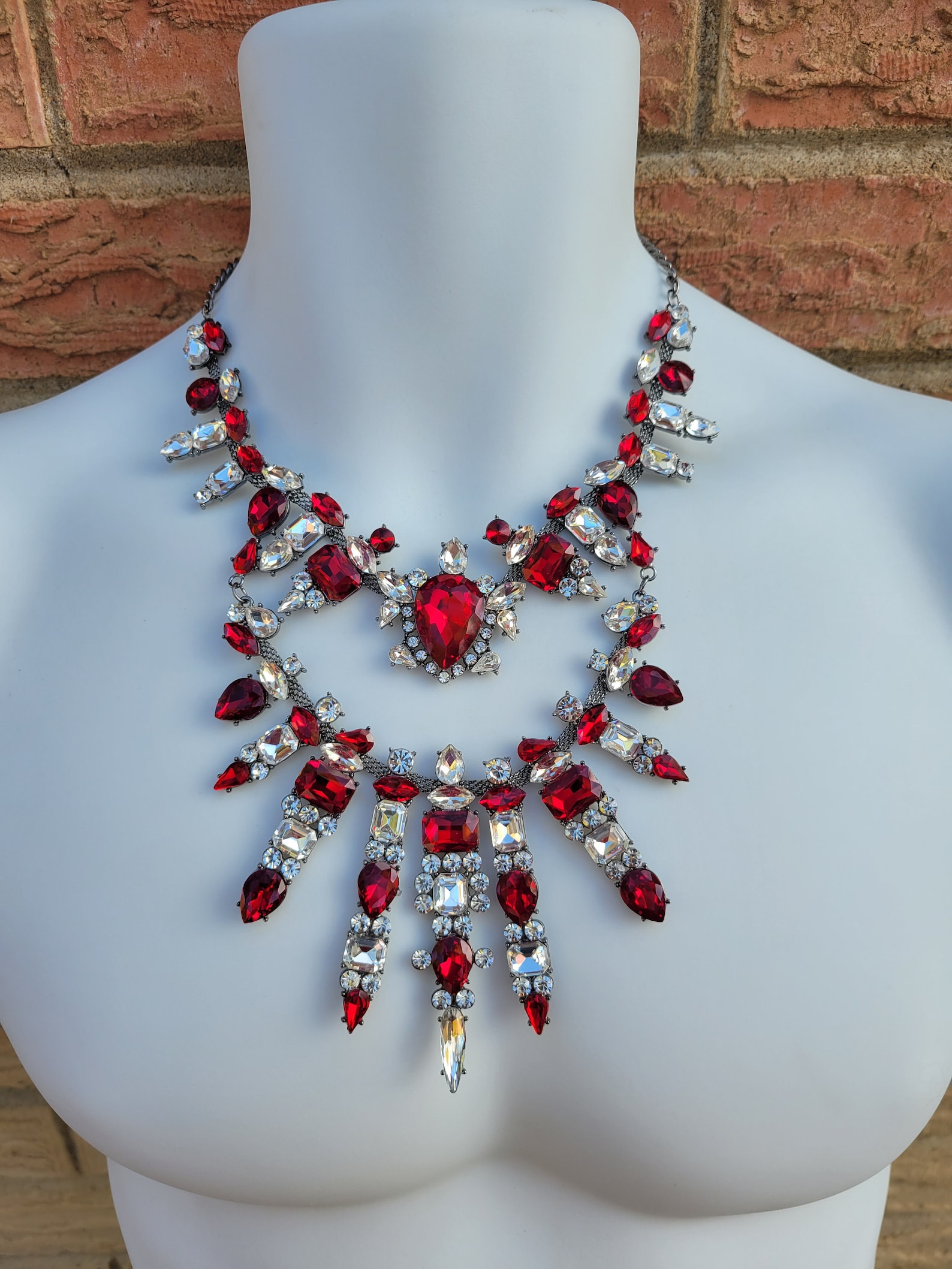 Clear Ruby Red Necklace Vampira Crystal Rhinestone Necklace - Etsy