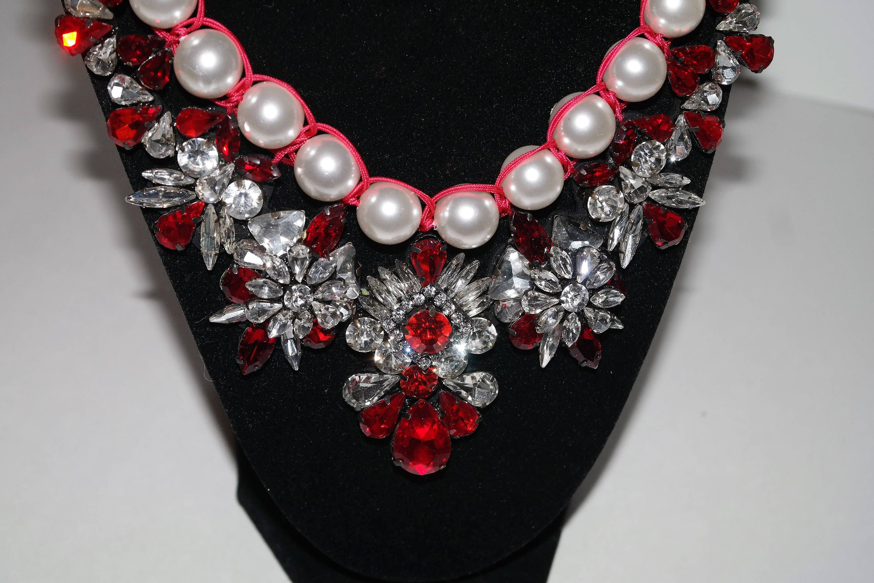 Red Ruby and Pearl Crystal Necklace Costume Jewelry Royal | Etsy