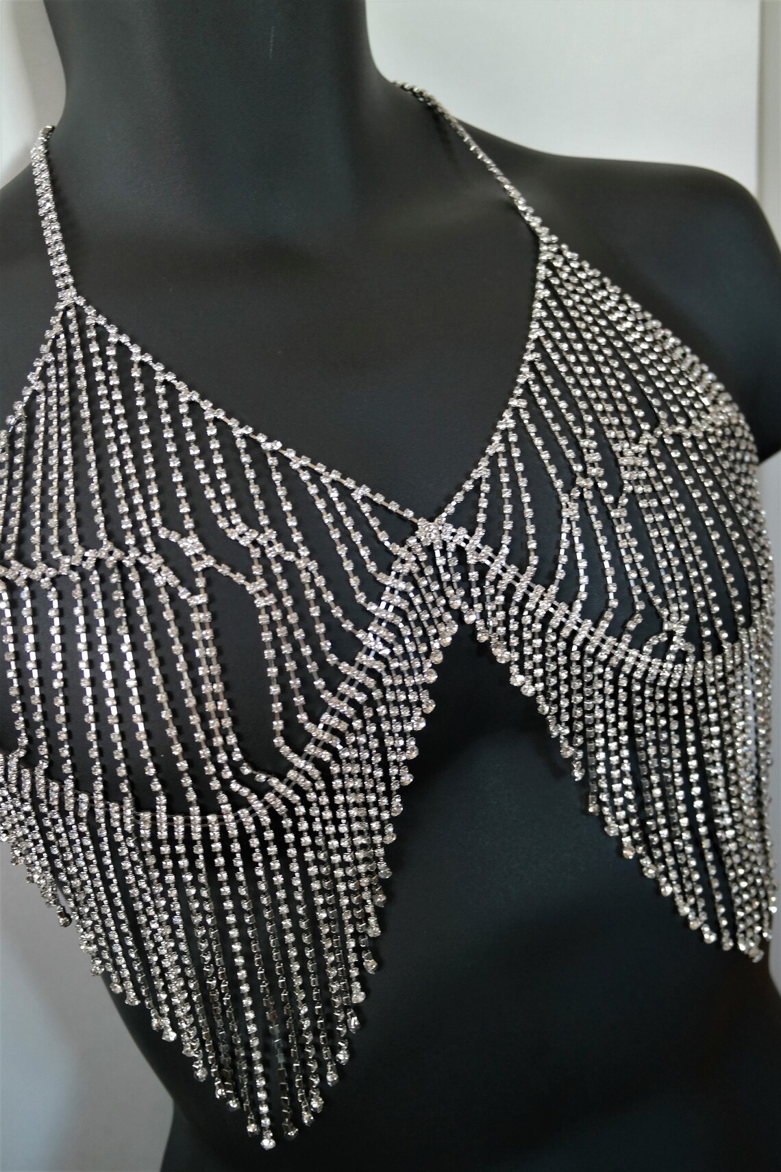 Crystal Silver Chain Fringe Bra Body Fringe Top - Etsy