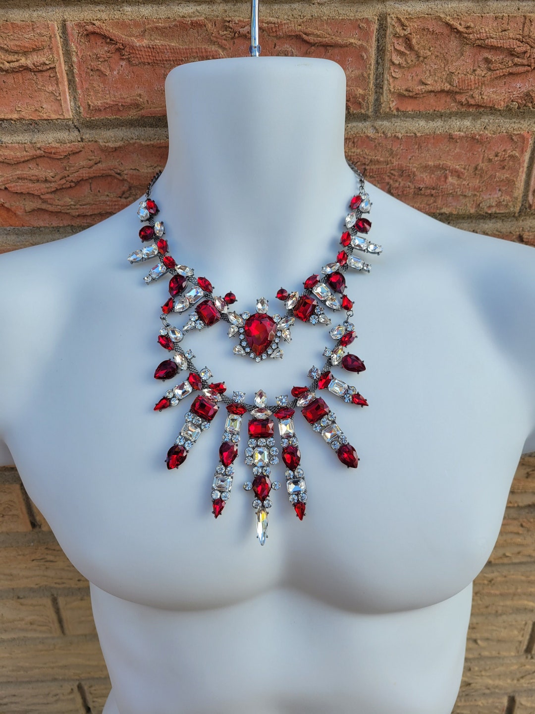 Clear Ruby Red Necklace Vampira Crystal Rhinestone Necklace Costume ...