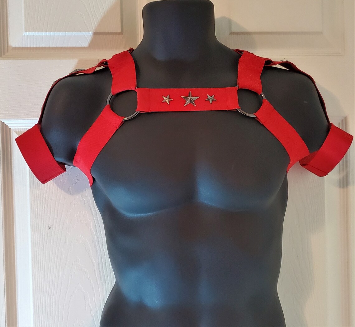Men's Red Elastic Chest Harness With Built in Arm Band - Etsy