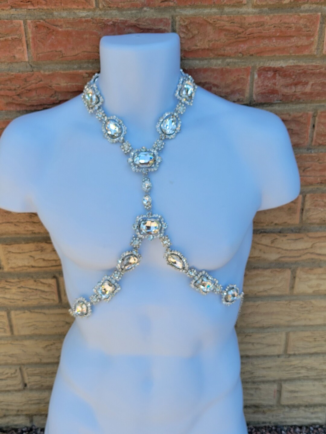Clear Diamond Body Harness Crystal Rhinestone Necklace Costume Jewelry ...