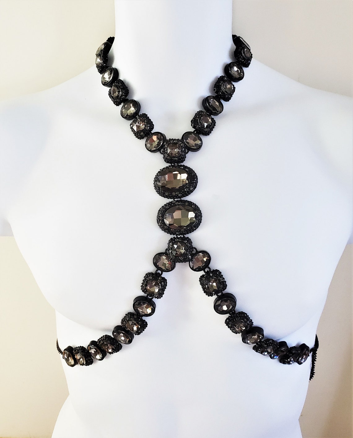 Dark Diamond Crystal Rhinestone Body Harness Necklace Costume | Etsy