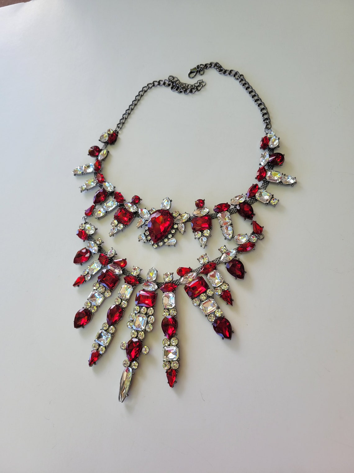 Clear Ruby Red Necklace Vampira Crystal Rhinestone Necklace - Etsy