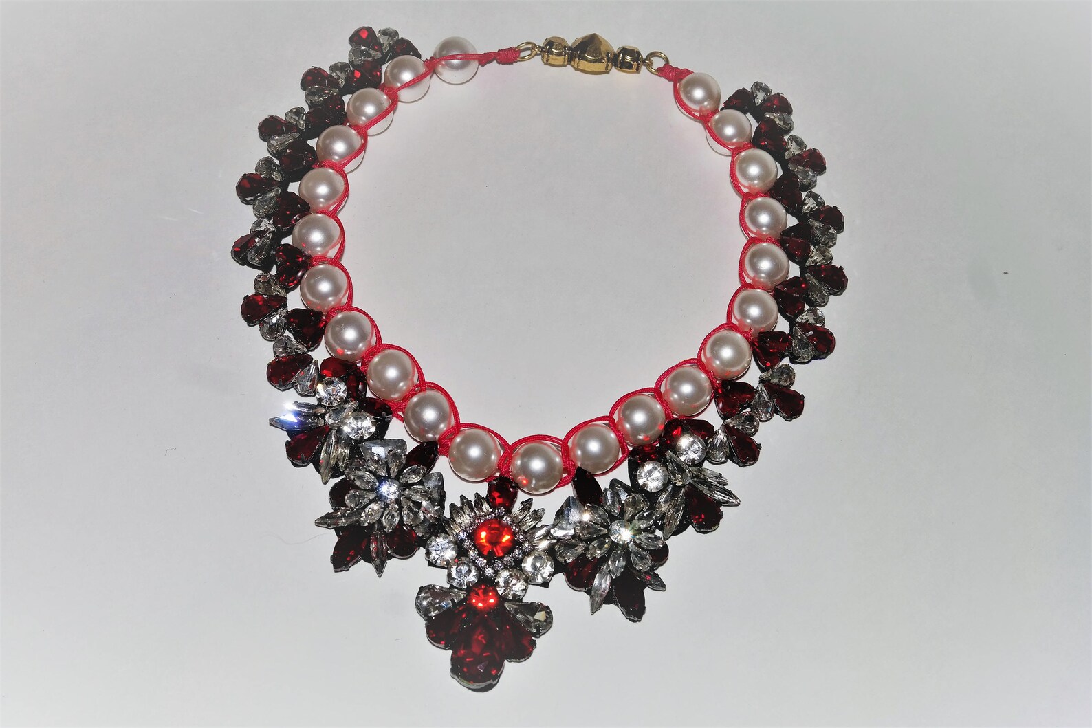 Red Ruby and Pearl Crystal Necklace Costume Jewelry Royal | Etsy