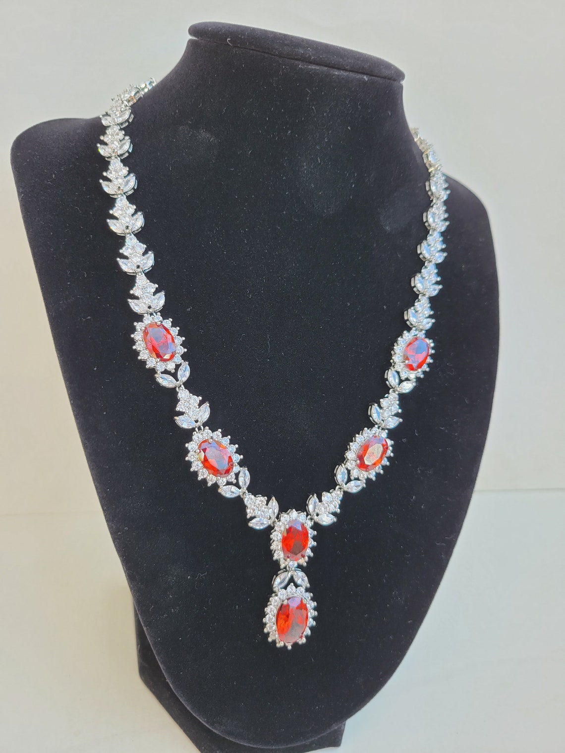 Crystal Ruby Red Necklace Teardrop Rain Drop Dangle - Etsy