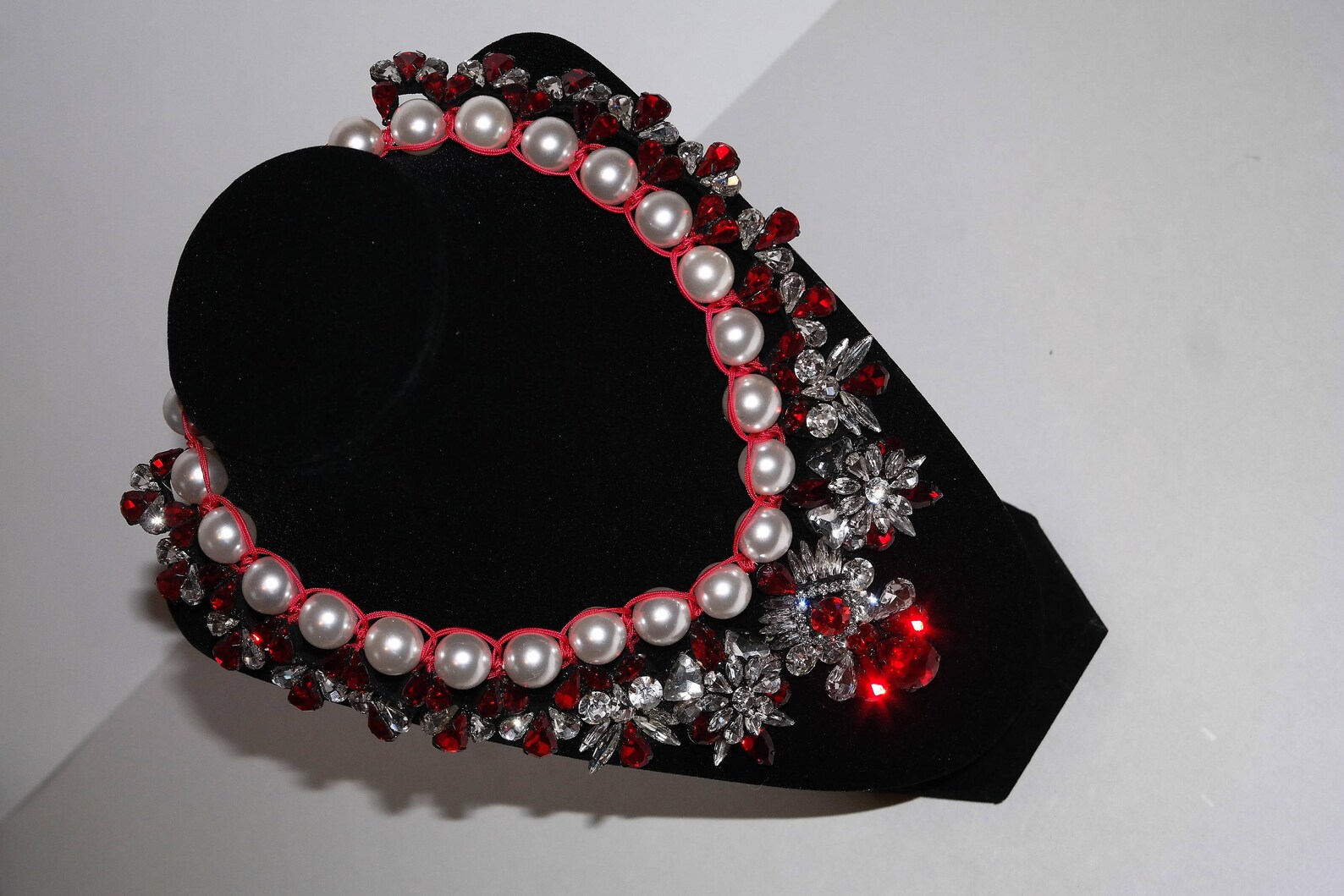 Red Ruby and Pearl Crystal Necklace Costume Jewelry Royal | Etsy